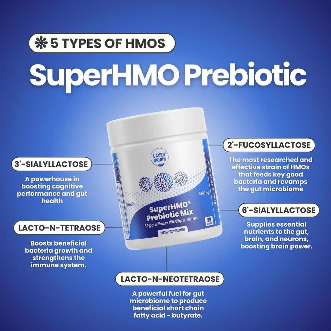 SuperHMO® Prebiotic Mix with 5 HMOs – Layer Origin Nutrition