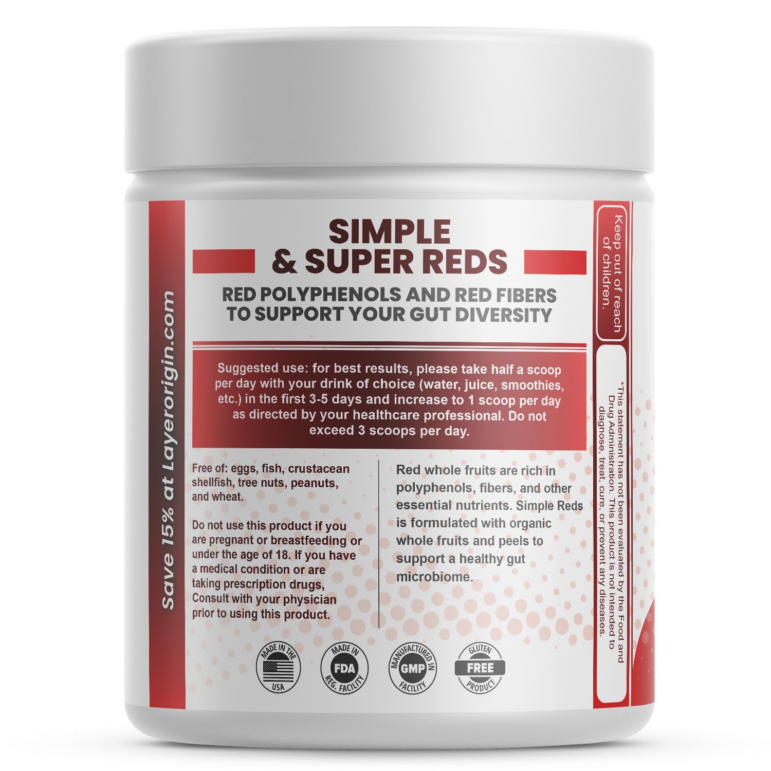 Simple Reds - Organic Red Polyphenols Fruit Powder - With Apple Peel - Layer Origin Nutrition